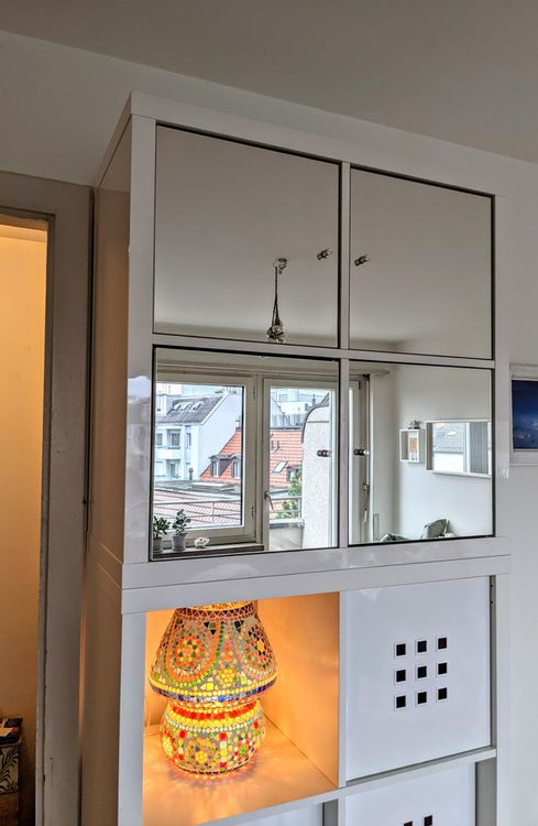 KALLAX Regal, Hochglanz weiß, 77x77 cm, + 4 Einsatz/Spiegel | Kaufen ...