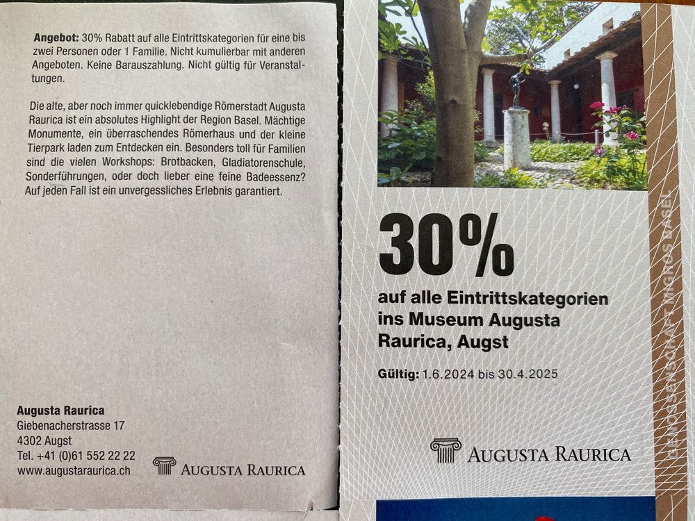30% auf alle Eintritt Museum Augusta Raurica Augst 30.4.2025 | Kaufen ...