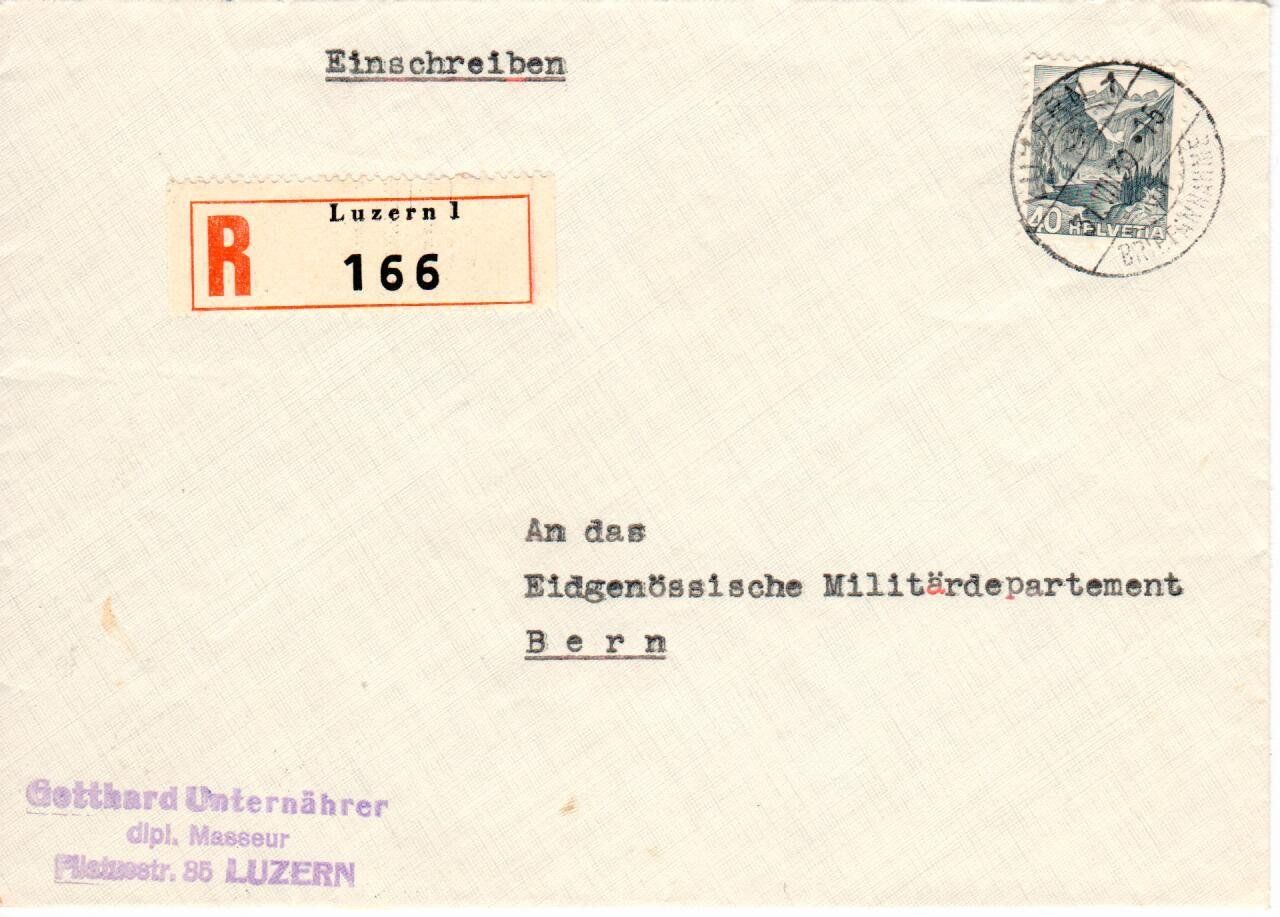 R - Brief Luzern an Eidgenösisches Militärdepartement 1939 (Gebraucht) in Wolhusen für CHF 10 ...