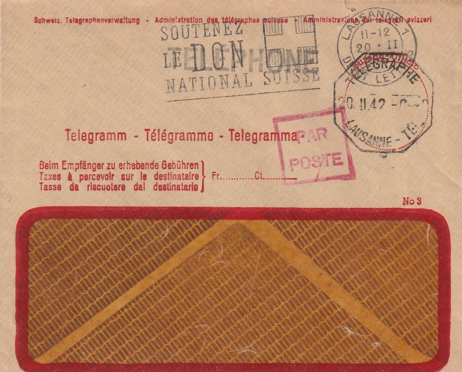 Enveloppe Télégramme Suisse Vintage 1942 | Kaufen auf Ricardo