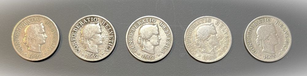 Fünf schöne 5 Rappen-Stücke aus den Jahren 1892 bis 1905 (Gebraucht) in ...