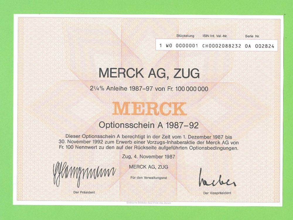 Merck AG, Zug 1987 | Kaufen auf Ricardo
