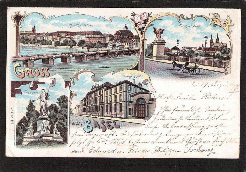 Lithografie Gruss aus Basel , gel. 1899 (Gebraucht) in Reichenburg für CHF 14 – mit Lieferung ...