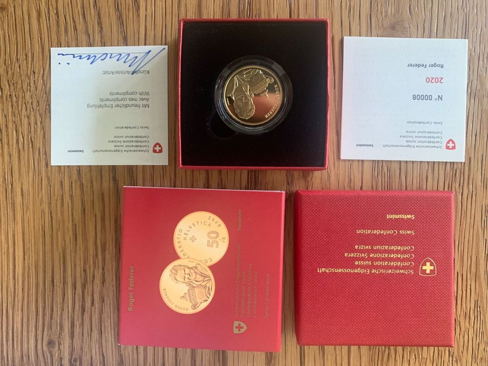 Swiss Mint Roger Federer Goldmünze Seriennummer 008 von 1000 | Kaufen ...