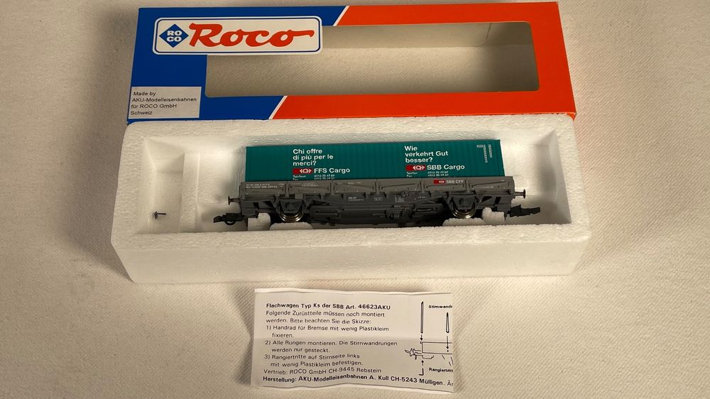 AKU / Roco - SBB Ks Rungenwagen mit Container CARGO - NEU (Neu und ...