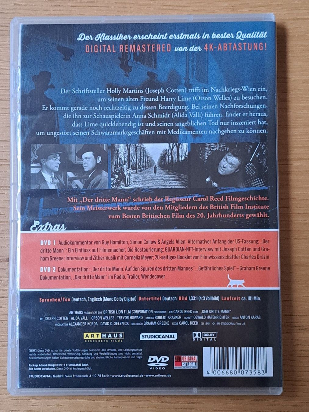 2-Disc DVD Der dritte Mann von Carol Reed, Arthaus-Edition (Neu (gemäss ...