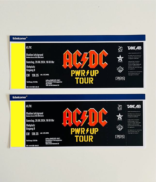 2 AC/DC Tickets Zürich Stehplatz Eingang B (Neu (gemäss Beschreibung ...