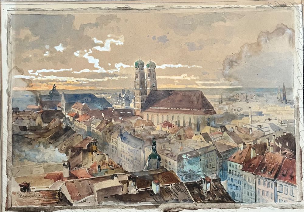 Antike Stadt Ansicht Aquarell, Unl. Sig. | Kaufen auf Ricardo