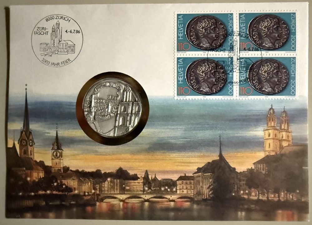 Numis Brief 2000 Jahre Zürich mit Silber Medaille 23 Gramm (Gebraucht ...