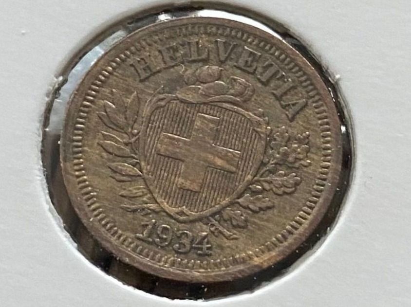 Schweiz 1 Rappen 1934 vzgl - unz braune Patina, Alter Wappen (Neu (gemäss Beschreibung)) in ...