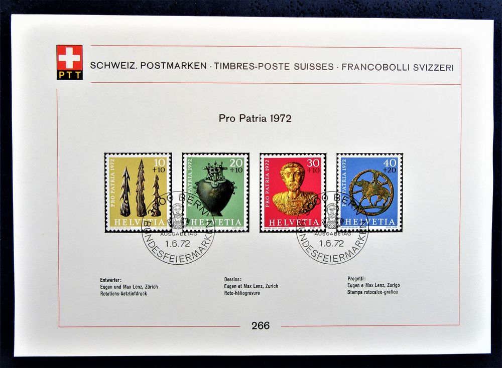 PTT SCHWEIZ POSTMARKEN PRO PATRIA 1972 AUF SAMMELBLATT FALTZ | Kaufen auf Ricardo