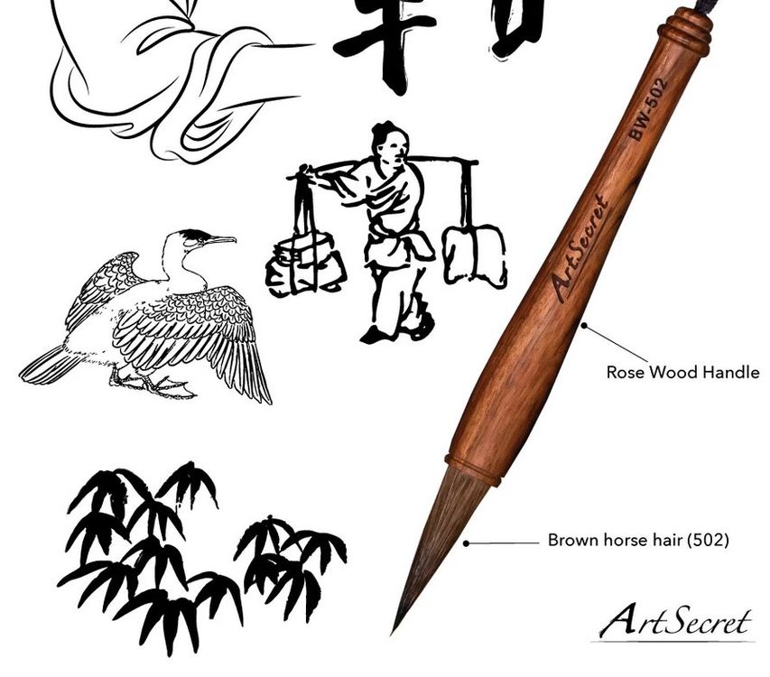 3x Chinesischer Pinsel mit kurzem Stiel für Kalligraphie (Neu und ...