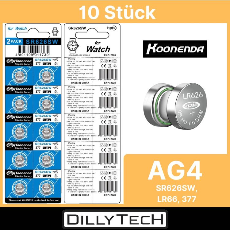 Koonenda AG4, SR626SW, 377 Knopfzellenbatterie - 10 Stk. (Neu und originalverpackt) in Erlenbach ...