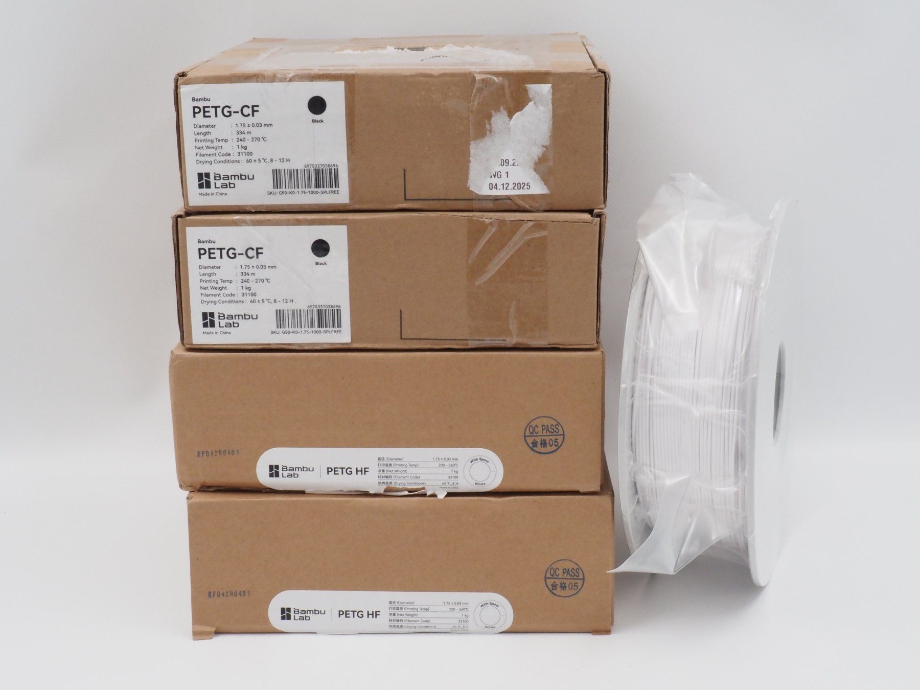 BAMBU LAB PETG Filament 2x weiss + 2x schwarz (25122322PL) (Neu und ...