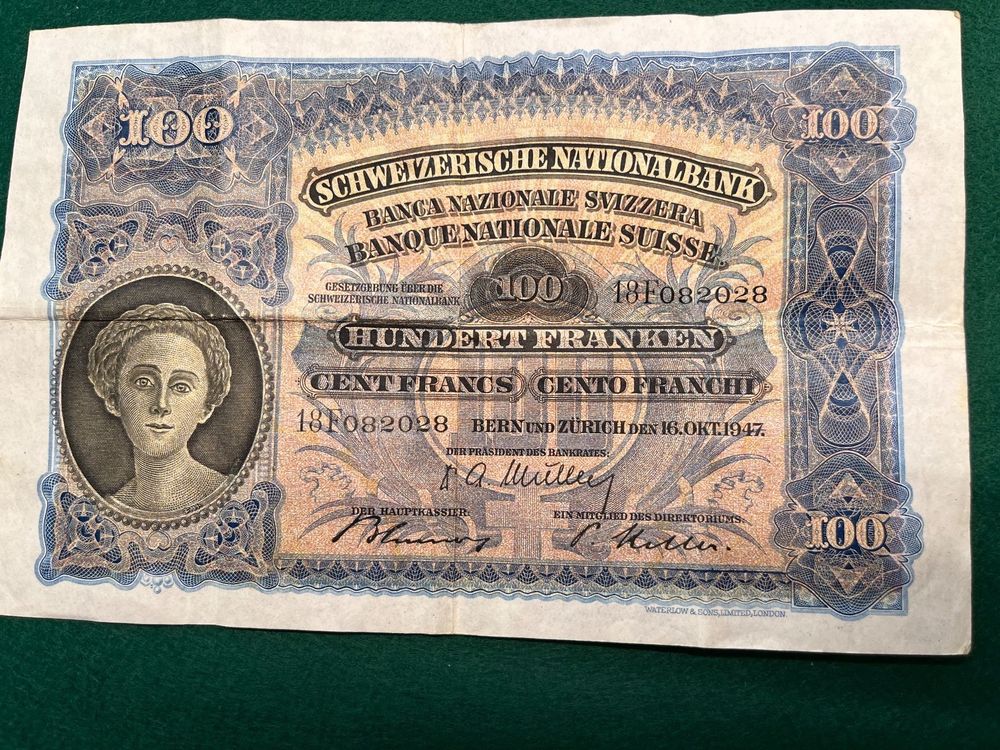 Alte Schweizer 100er Note von 1947 (Gebraucht) in Villmergen für CHF 60 – mit Lieferung auf ...