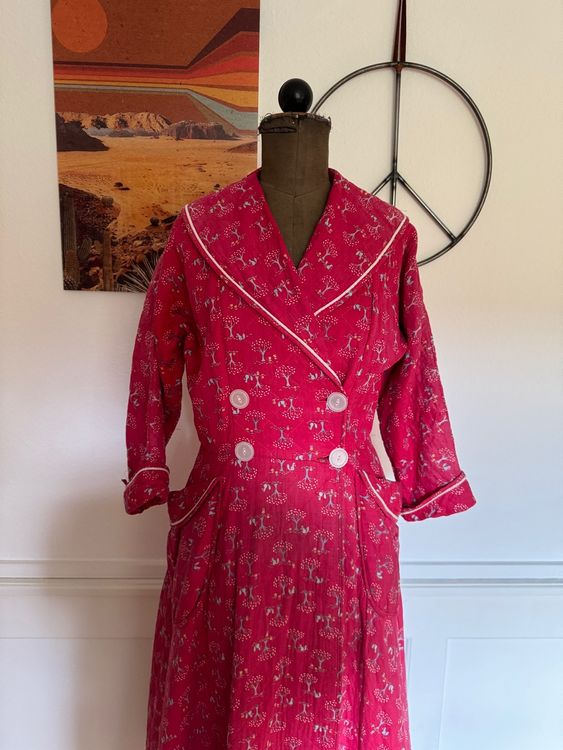 40er Jahre Kleid Vintage 40s Retro Hauskleid Pink USA | Kaufen auf Ricardo