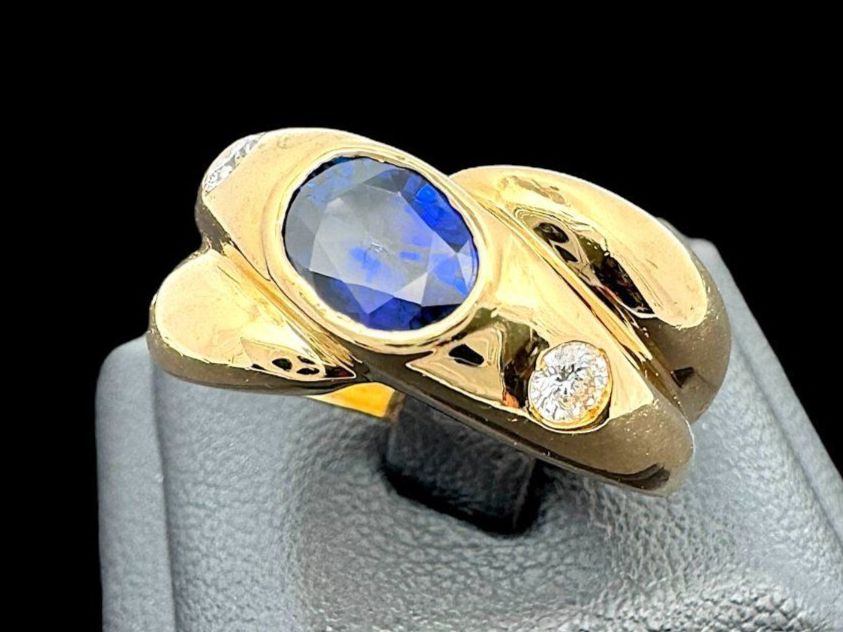 Saphir 1.2c Diamanten 0.2c Ring 18k GG Grösse 54.5 *S1511 (Gebraucht ...