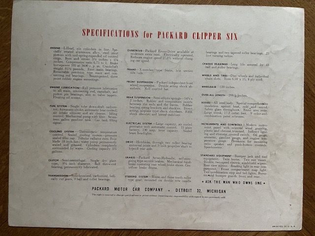 PACKARD CLIPPER SIX Prospekt 1946 USA brochure dépliant | Kaufen auf ...