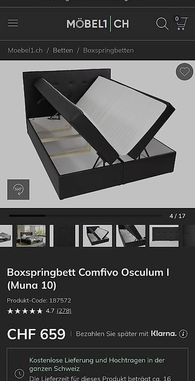 Boxspringbett 160 × 200 cm inkl. IKEA Topper (D'occasion) à Einsiedeln ...