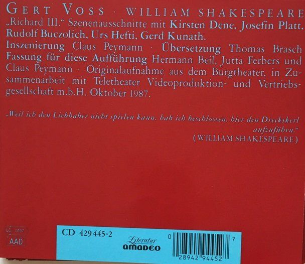 Gert Voss spricht William Shakespeare - Richard III (Gebraucht) in ...