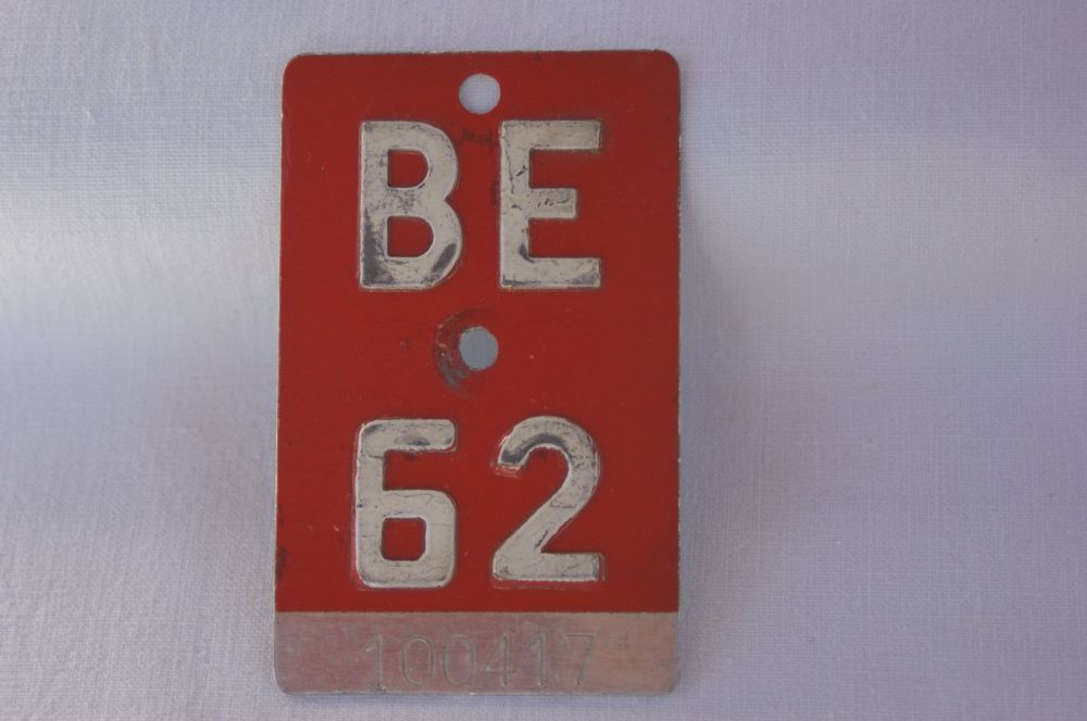 BE 62 - VELONUMMER - FAHRRADSCHILD BE 62 - PLAQUE DE VELO (Gebraucht ...