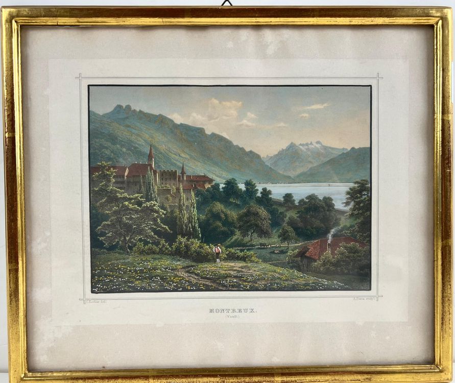 Alte Montreux Lithographie Echtgoldrahmen (Gebraucht) in Neuhausen am Rheinfall für CHF 15 – mit ...