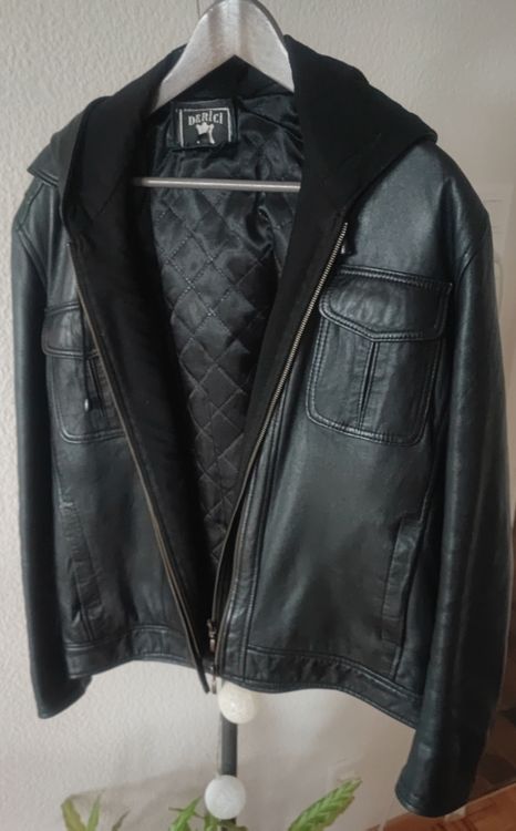 Men's Leather Jacket With Hood and thick insulation (Gebraucht) in ...