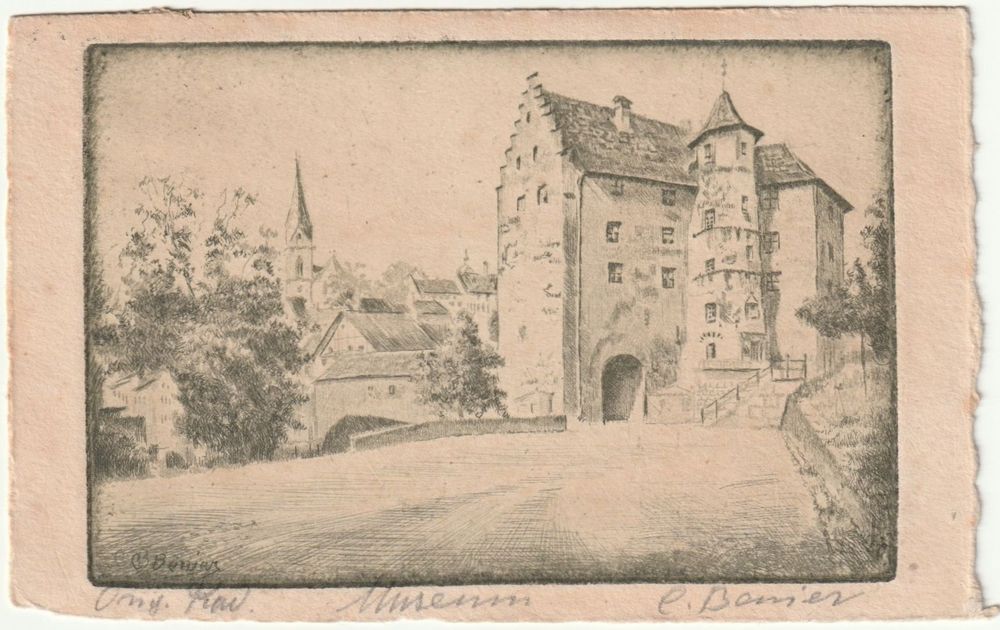 Künstler-AK Baden Museum, orig. Radierung signiert C. Benier (Gebraucht ...