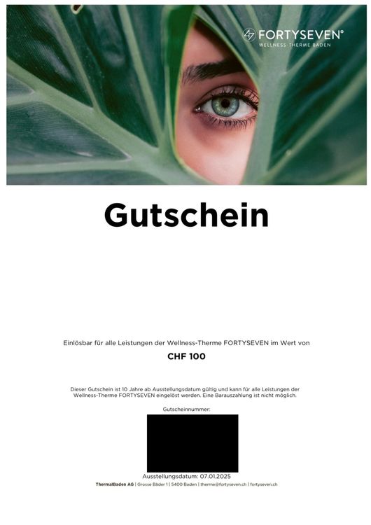 Gutschein FORTYSEVEN Baden CHF 100.- (Neu (gemäss Beschreibung)) in Nunningen für CHF 79 – mit ...