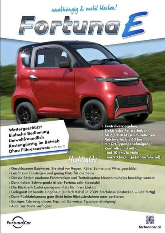 Fortuna Car Seniorenmobil Elektroauto Elektomobil E-Mobil (Neu (gemäss ...