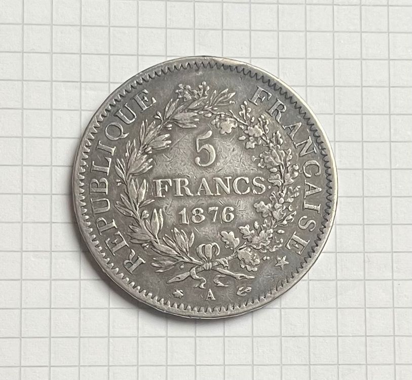 France : 5 francs 1876 A. Silber (Gebraucht) in La Tour-de-Trème für ...