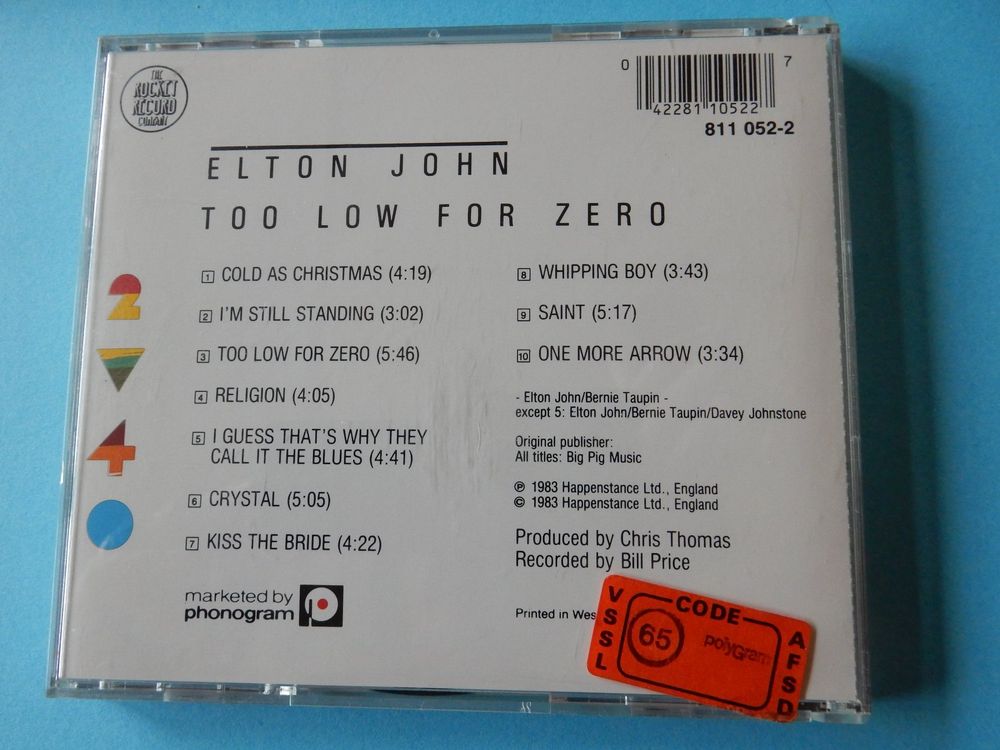 Elton John - Too Low for Zero CD (1983) (Gebraucht) in Jona für CHF 2 ...