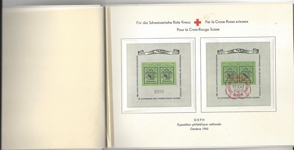 1943 : 2x Genfer Block in Gedenkheft (Gebraucht) in Gümligen für CHF 22 – mit Lieferung auf ...