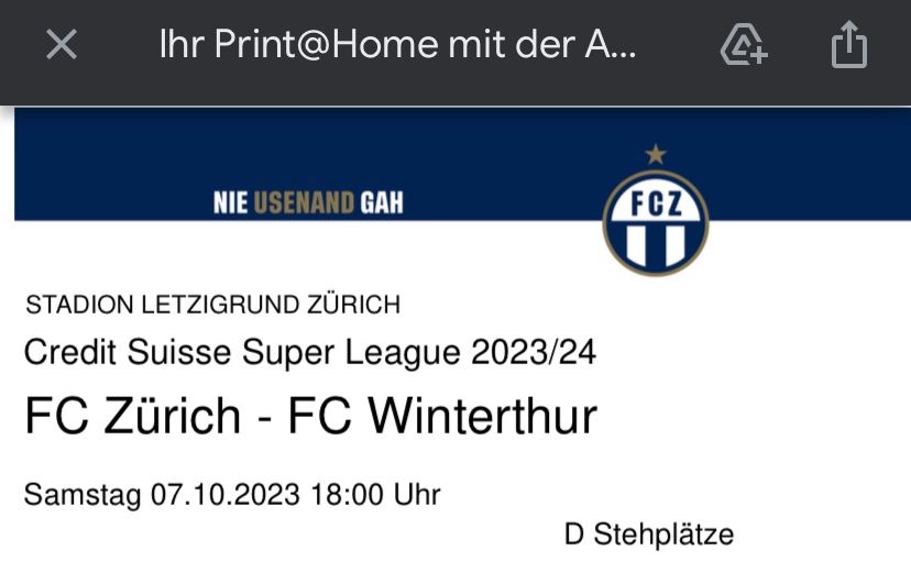 Fcz - Fc Winterthur Match Ticket (Neu und originalverpackt) in Wetzikon ZH für CHF 34 – mit ...