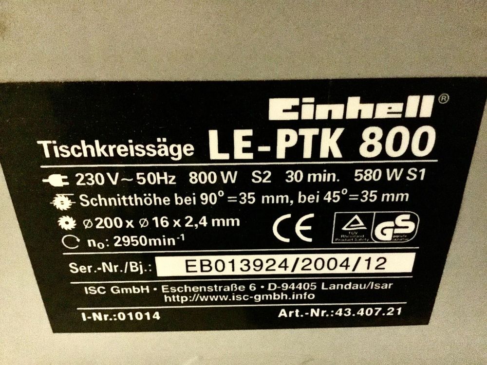 Tischkreissäge Einhell LE-PTK 800 | Kaufen auf Ricardo