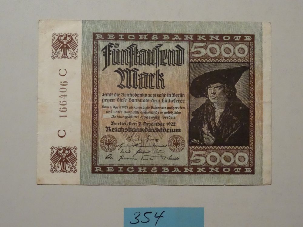 Dt. Reich 5000 Tausend Mark 1922 gebraucht | Kaufen auf Ricardo