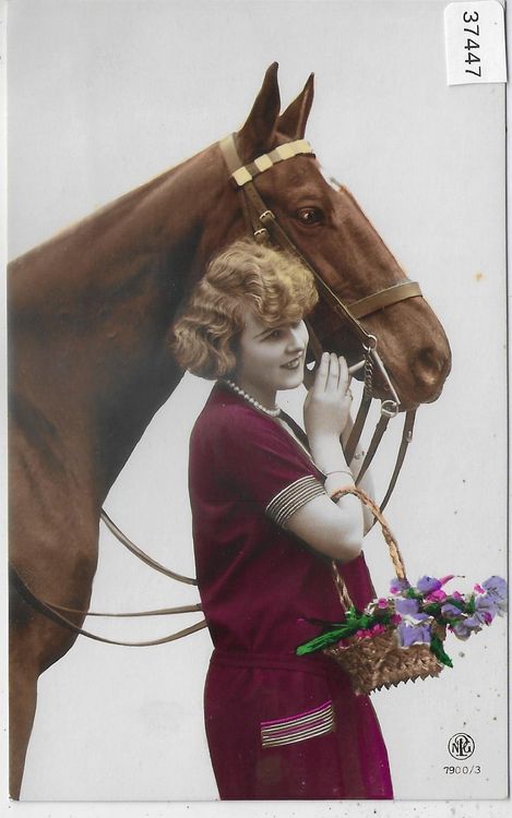 Junge Frau mit Pferd - coloriert | Kaufen auf Ricardo Junge Frau mit Pferd - coloriert | Kaufen auf Ricardo