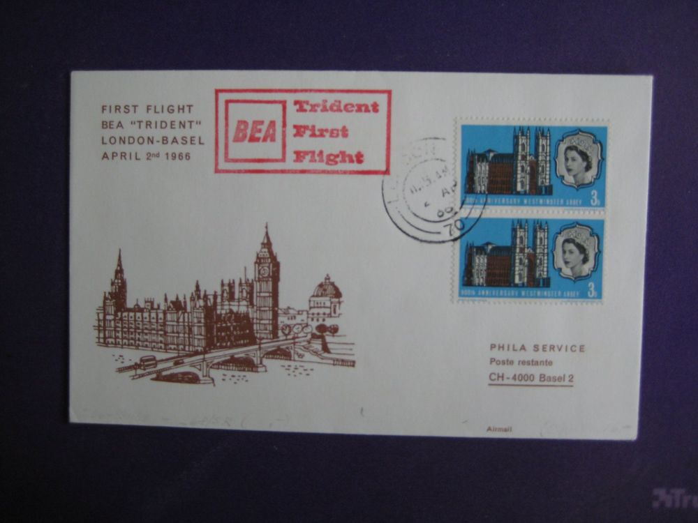 Erstflug mit BEA "TRIDENT" London-Basel 1966 (Neu (gemäss Beschreibung)) in Wangs für CHF 2 ...