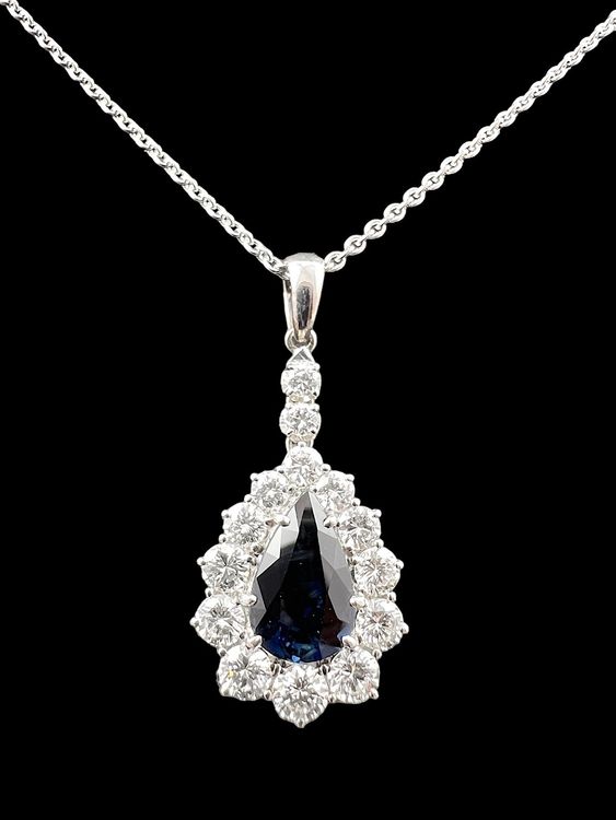 Saphir 2.8c Diamanten 1.7c Anhänger mit Kette 44cm 18k *S629 | Kaufen ...