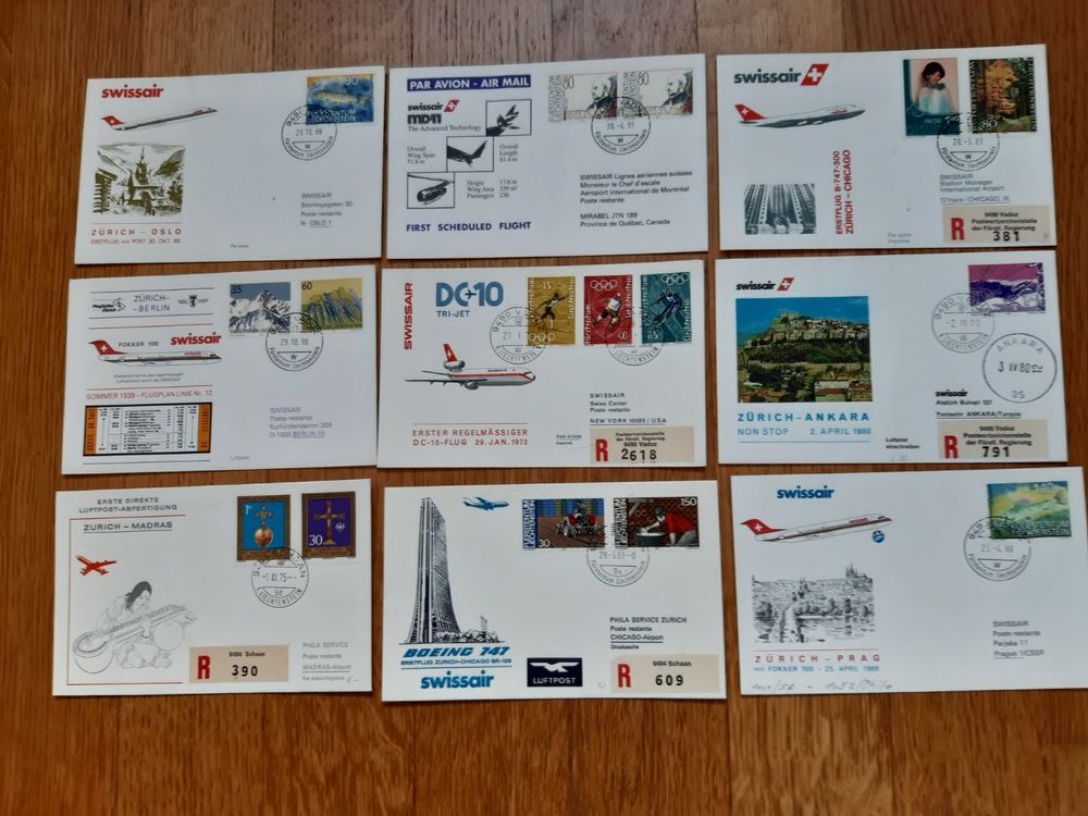 9 ältere FL-Flugbriefe, siehe Aufstellung (Neu (gemäss Beschreibung)) in Wangs für CHF 7.5 – mit ...