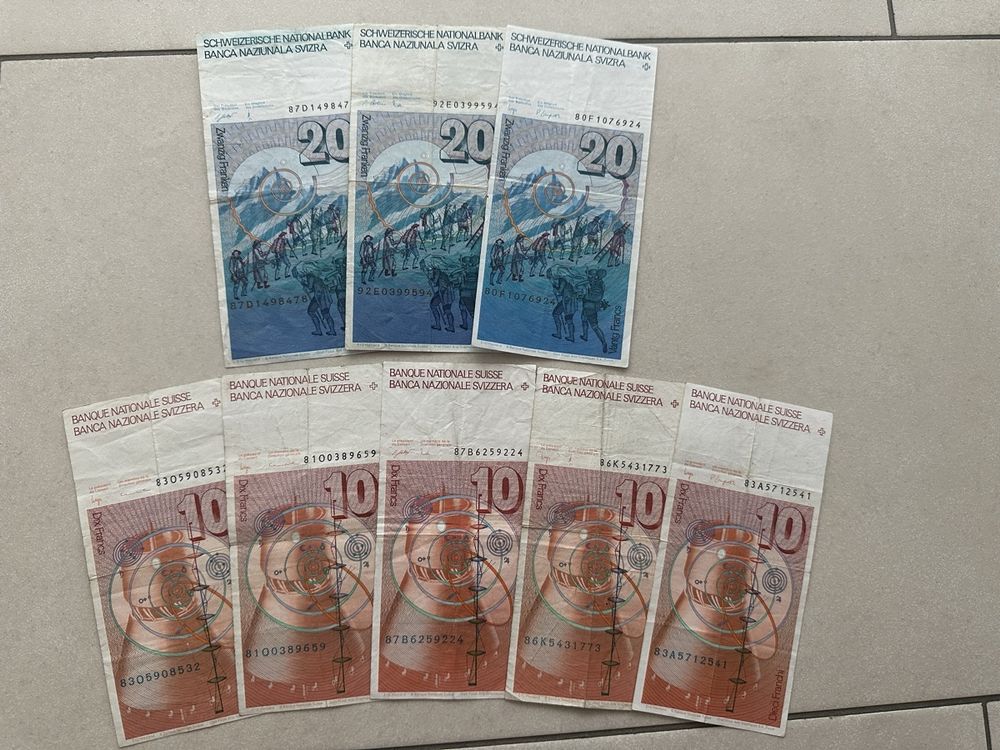 Banknoten Schweiz 10 & 20 er Noten aus 80 & 90 er Jahr (Gebraucht) in ...