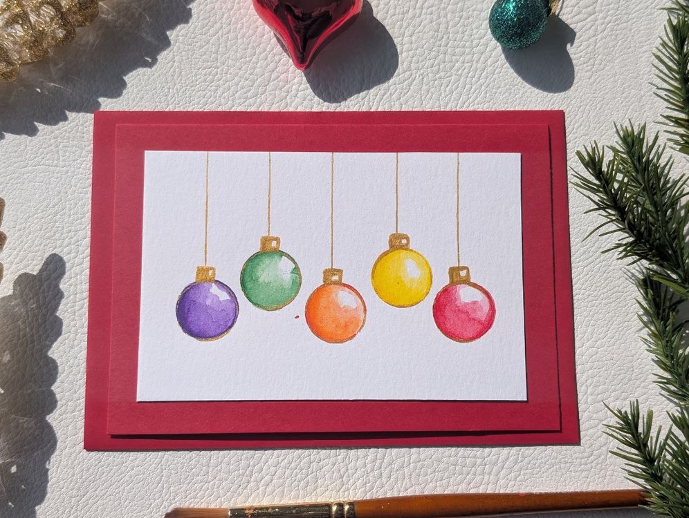 Handmade Christmas Card with Acrylic Paint Baubles (Neu und ...