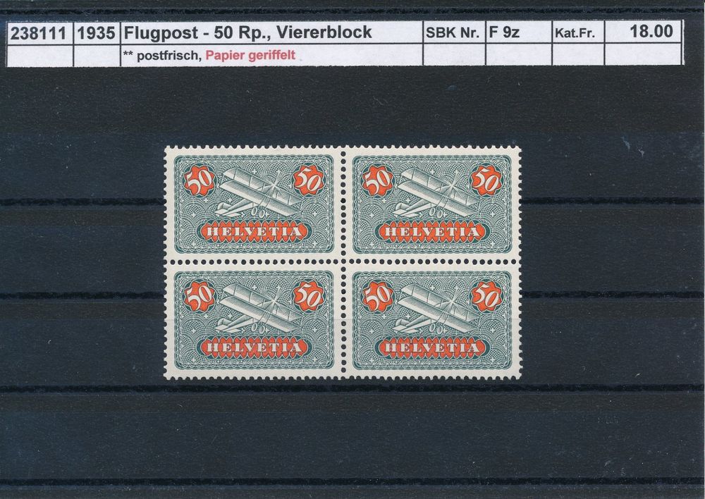 1935 Flugpost - 50 Rp. - Viererblock, Papier geriffelt | Kaufen auf Ricardo