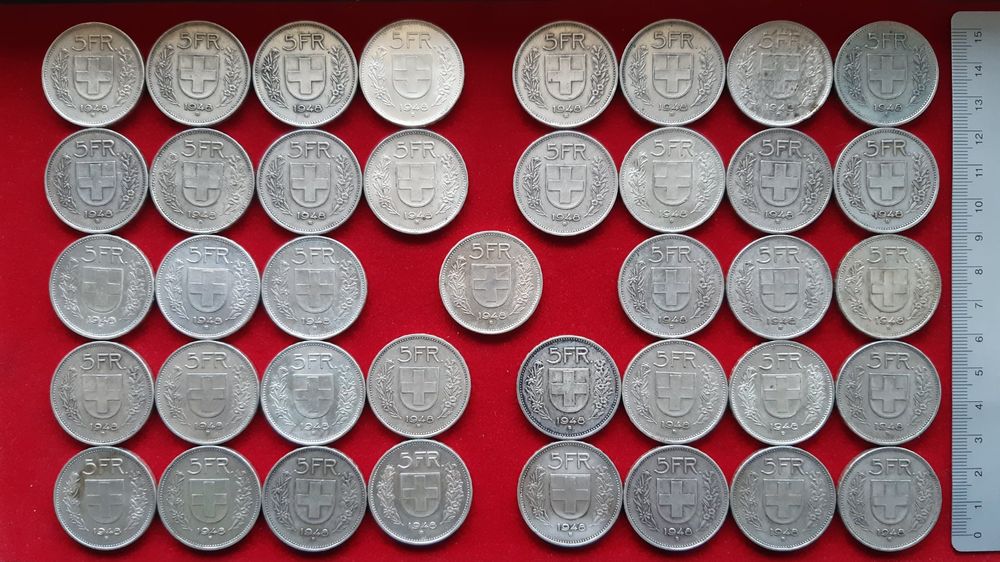 5.- Franken 5 Liber Lot 39 Stück 1948 (585g/488g Feinsilber) | Kaufen auf Ricardo
