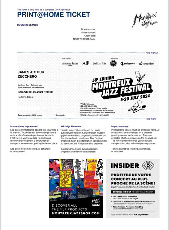 2x Montreux Jazz Festival: James Arthur & Zucchero | Kaufen auf Ricardo