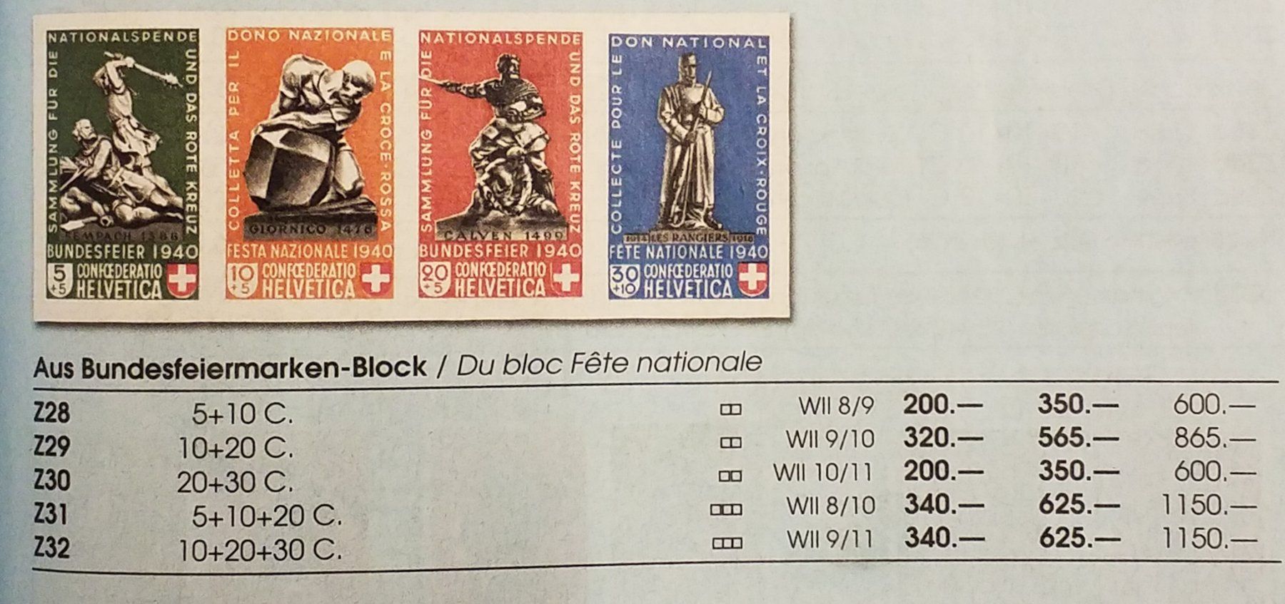 MA102) Z30, zusammenhängen aus Sonderblock ⊙ Kt. 350.- (Gebraucht) in Baden für CHF 29 – mit ...