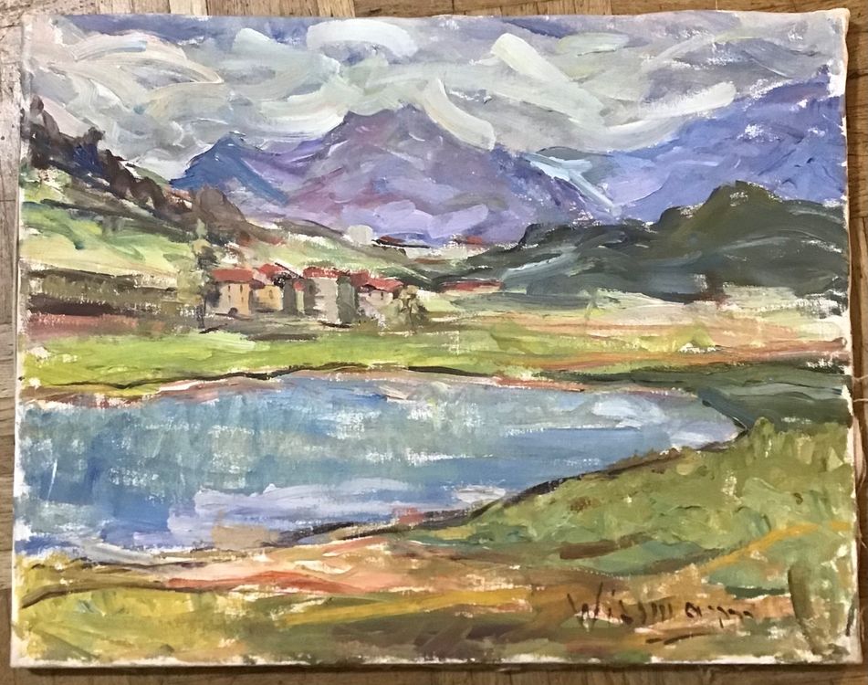 Berglandschaft Gemälde Unleserlich Signiert | Kaufen auf Ricardo