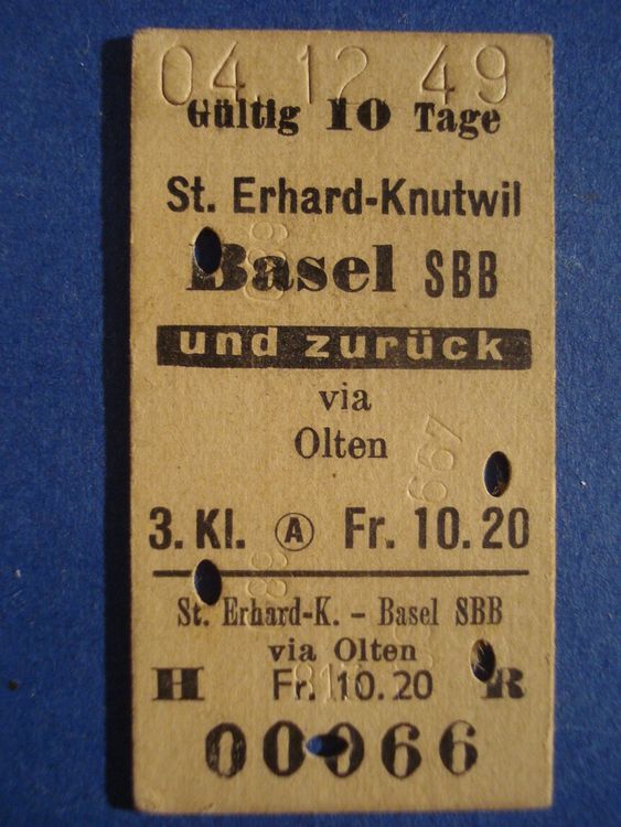 SBB - 4.12.1949 - St.ERHARD-KNUTTWIL - BASEL SBB - 3.Klasse (Gebraucht) in Biel/Bienne für CHF ...