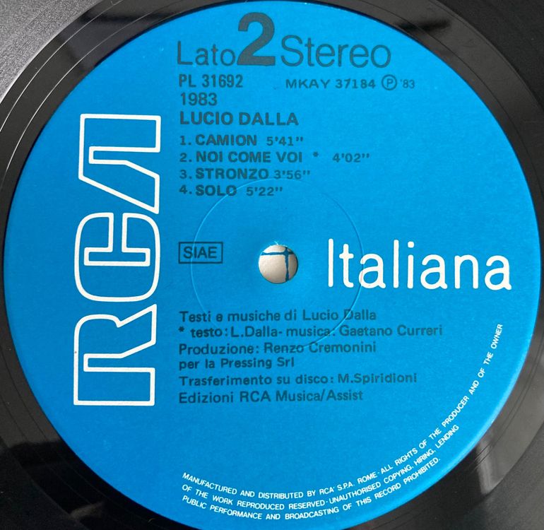 Lucio Dalla - 1983 LP (Gebraucht) in Wettingen für CHF 17.9 – mit ...