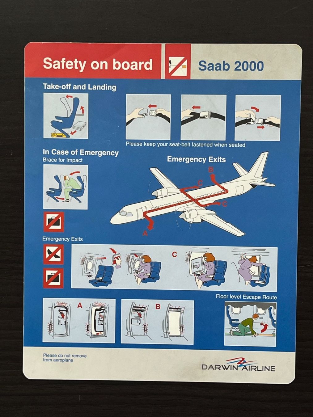 Darwin Airline Saab 2000 Safety Card Version 1 (Gebraucht) in Lausen ...